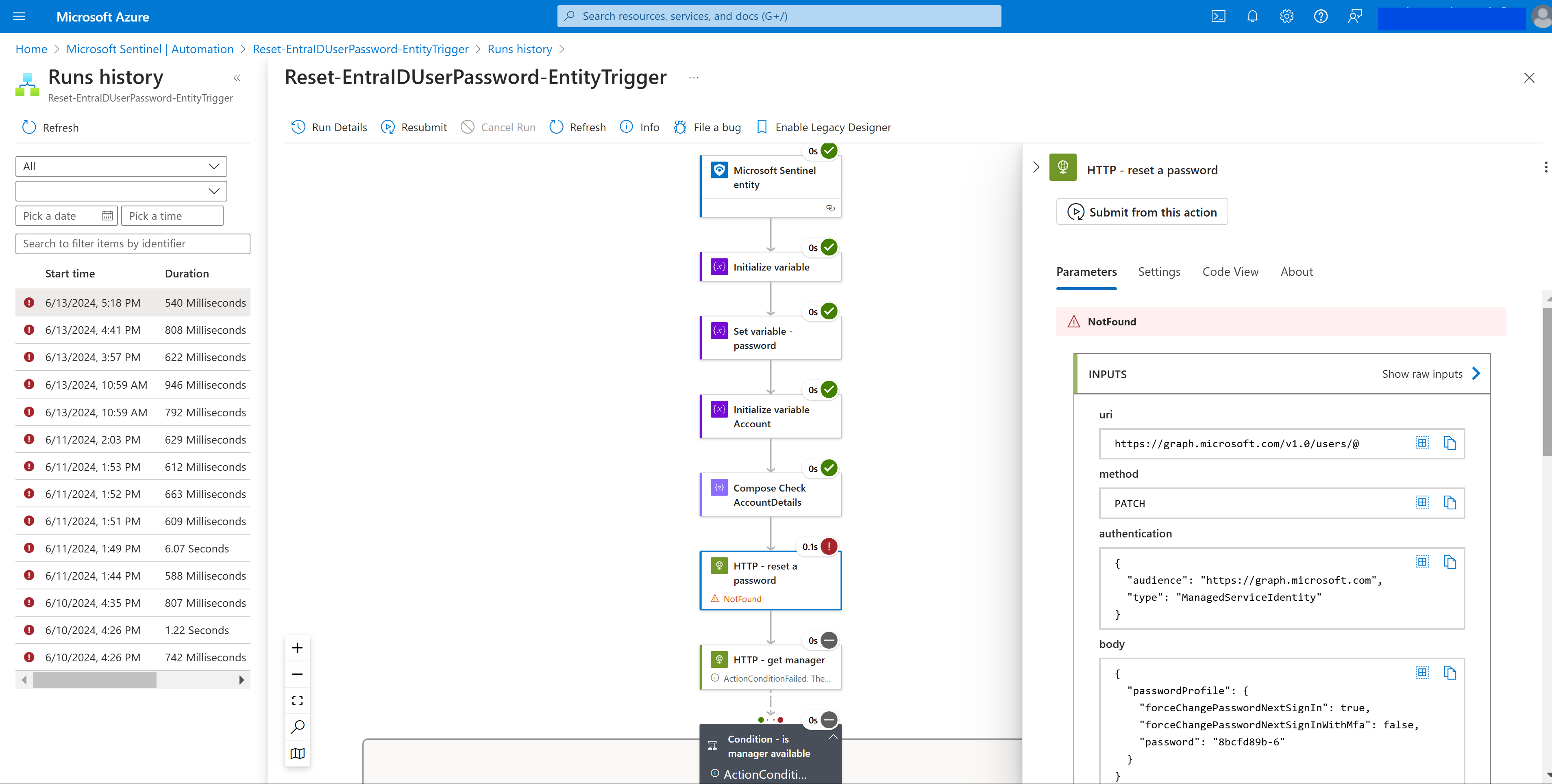 Reset Entra ID User Password Playbook error "NotFound" | Microsoft Sentinel Automation ...