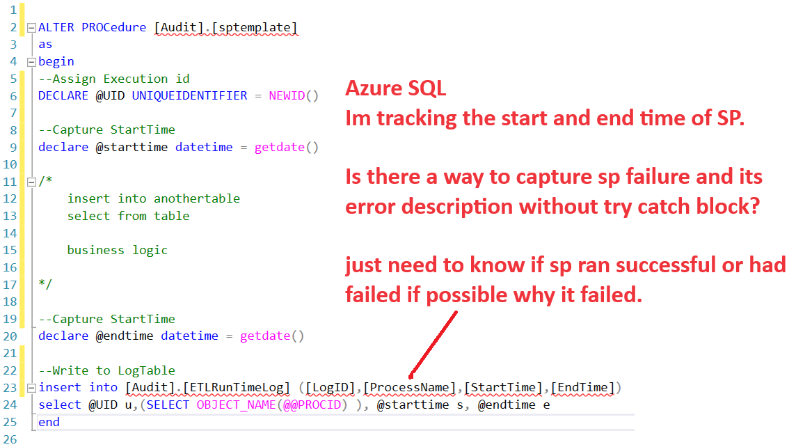 Help to Capture SP error without try catch block | Microsoft Community Hub
