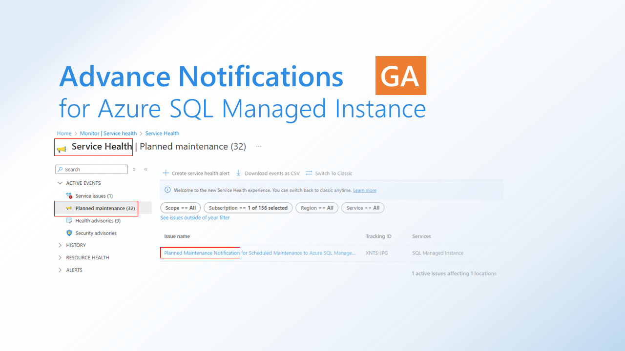 Advance Notifications for Azure SQL Managed Instance