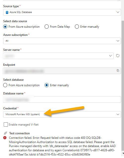 Purview Data Quality Connection MSI Only? | Microsoft Community Hub