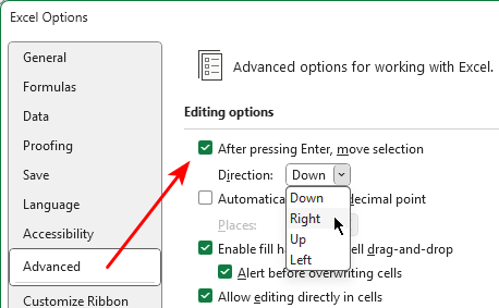 How to change curser movement upon pressing enter (left or right ...