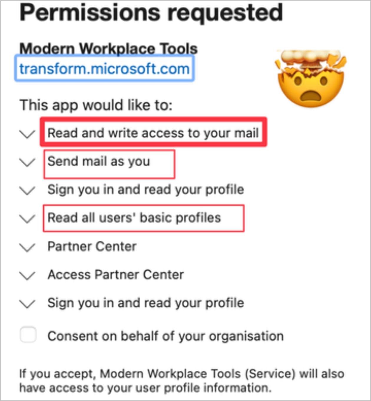 Maibox permissions for Modern Workplace Tools / transform.microsoft.com ...