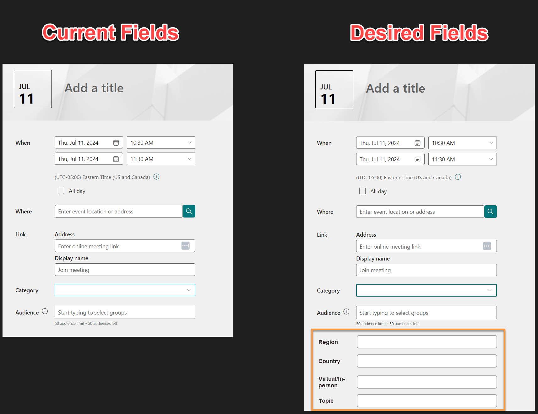 How to add new fields to Events UI | Microsoft Community Hub