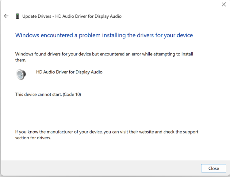 No Audio Output Device is installed, No audio device is installed ...