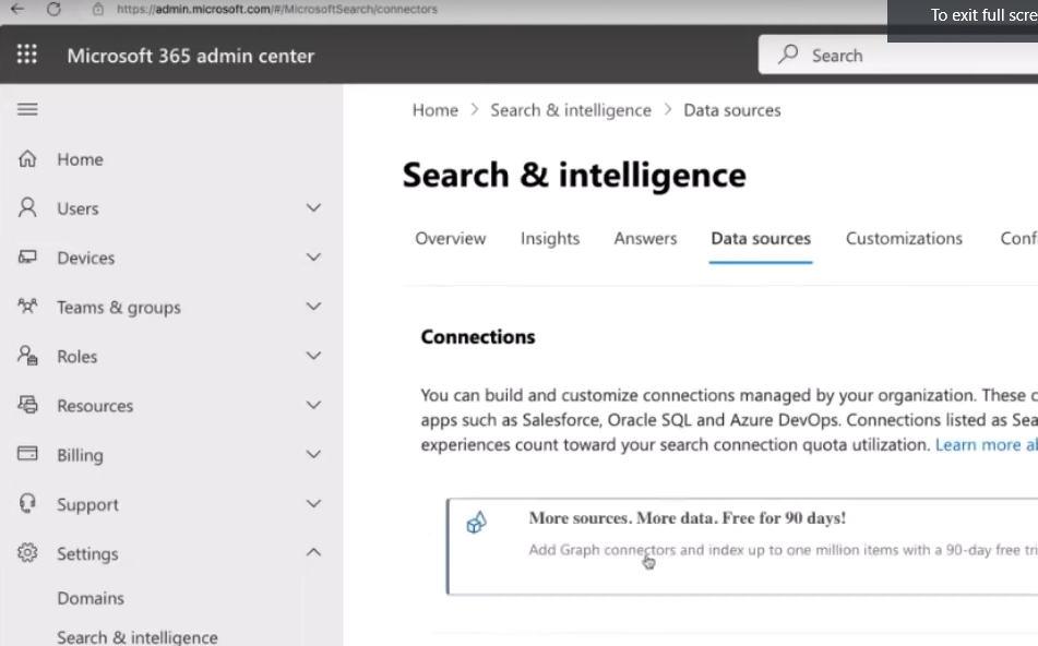 Trying to create Graph connector, can't see menu options | Microsoft ...