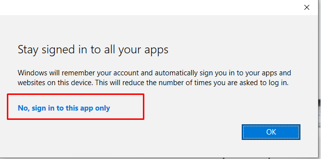 force user to choose "sign in to this app only" when they login to ...