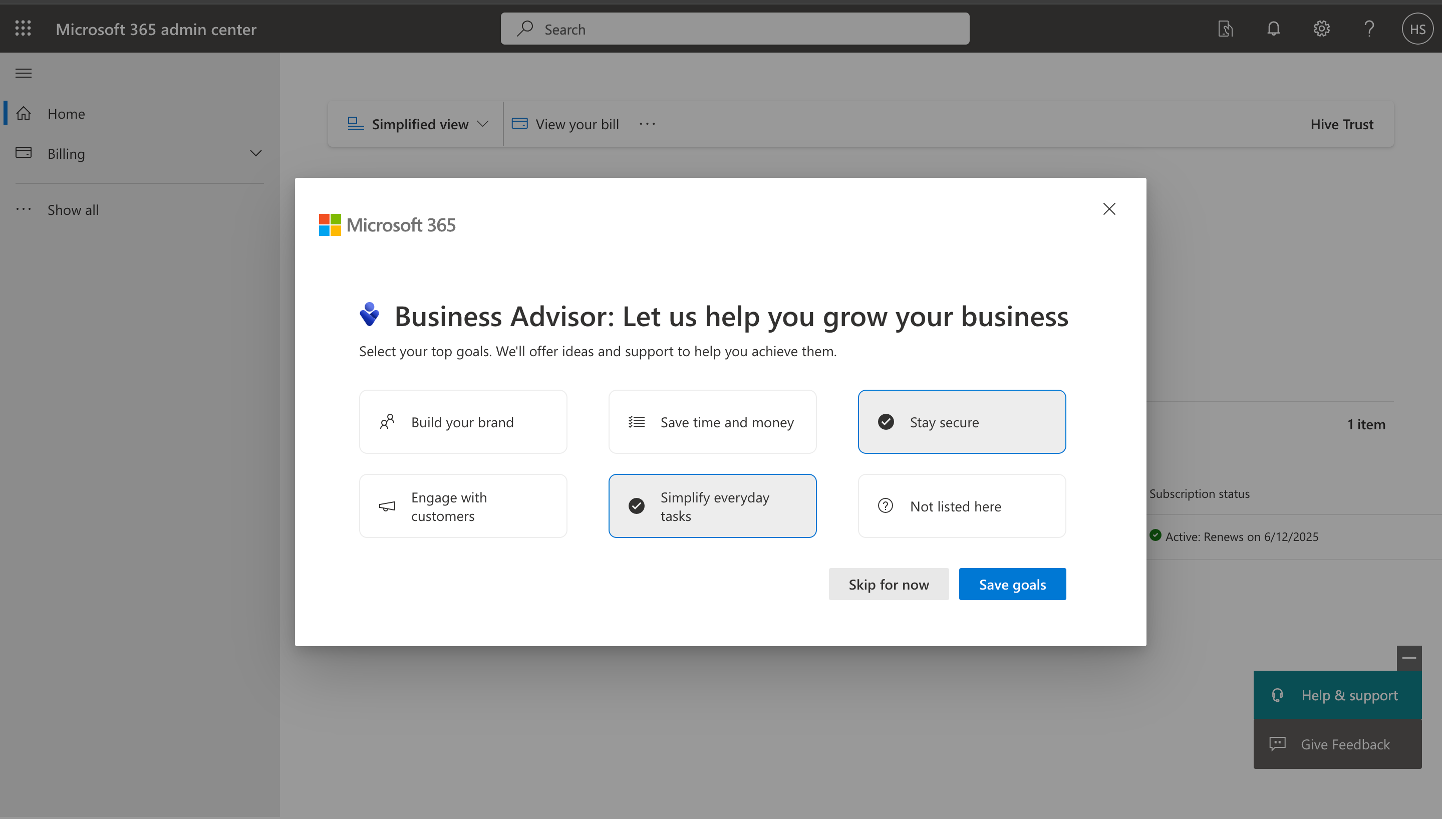 Admin Center is inaccessible due to a pop-up from Business Advisor ...