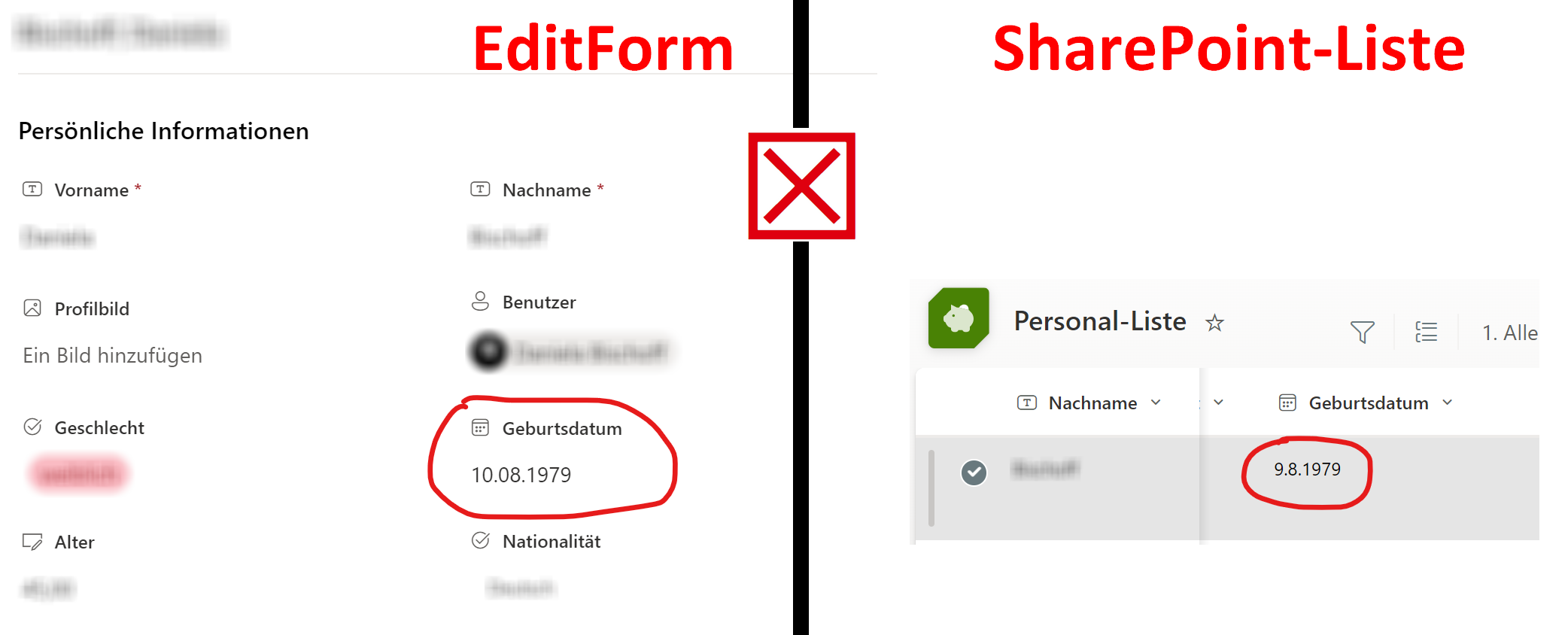SharePoint shows different date values in EditForm and actual ...