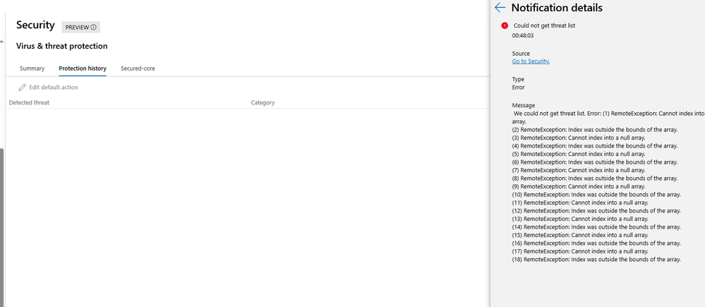 Error loading the "Protection History" | Microsoft Community Hub