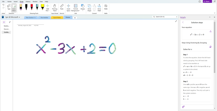 New Draw tab and ink tools in OneNote on Windows
