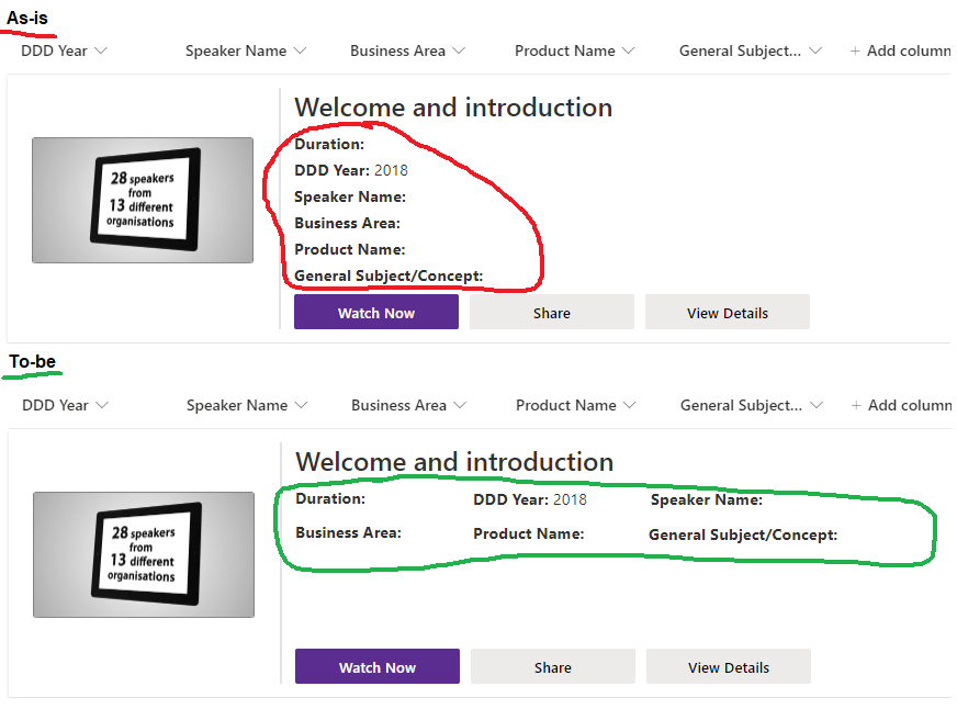 SharePoint List JSON Formatting - Layout elements horizontally instead of vertically | Microsoft ...