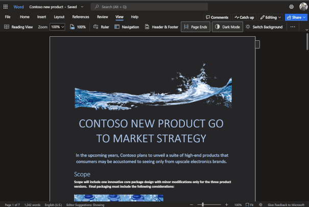 Dark Mode: Now in Word for the web!