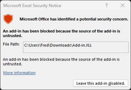 untrusted XLL add-ins