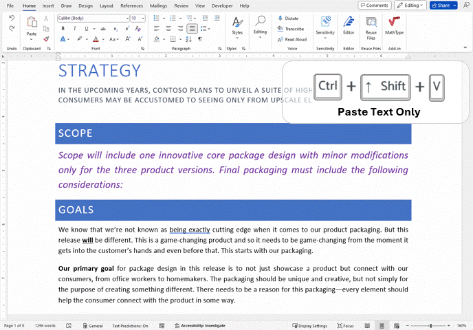 Paste Text Only shortcut in Word | Microsoft Community Hub