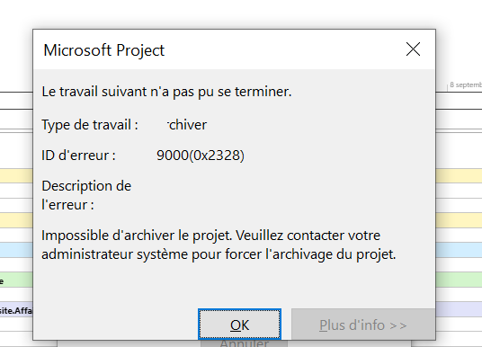 Error message when archiving a Project | Microsoft Community Hub