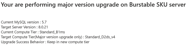 Major Version Upgrades for Azure Database for MySQL Flexible Server Burstable SKU via Azure ...