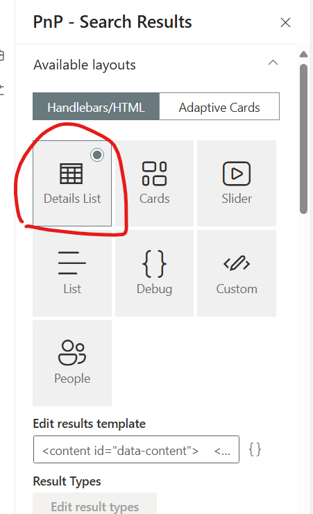 Show horizontal toolbar for a Detailed list inside pnp modern search we ...