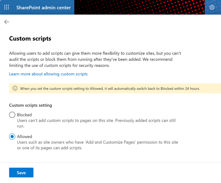 Project Online: SharePoint Custom Script control impact | Microsoft Community Hub