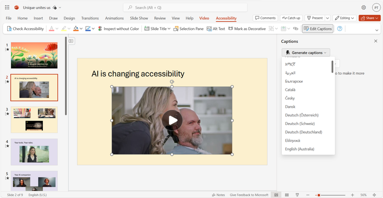 Caption videos in PowerPoint for the web