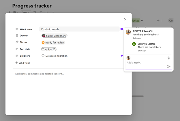 Comments in Microsoft Loop tables and boards