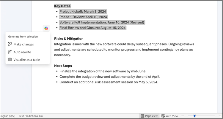 Revamp and refine selected text using Draft with Copilot in Word