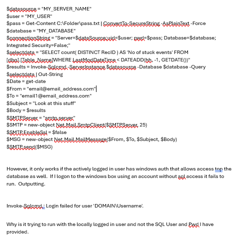 I'm trying to login to SQL Server using supplied credentials ...