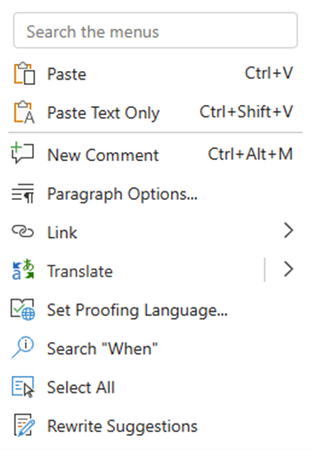 Paragraph options in Word for the web
