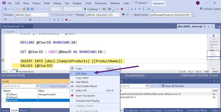 Using the T-SQL Debugger