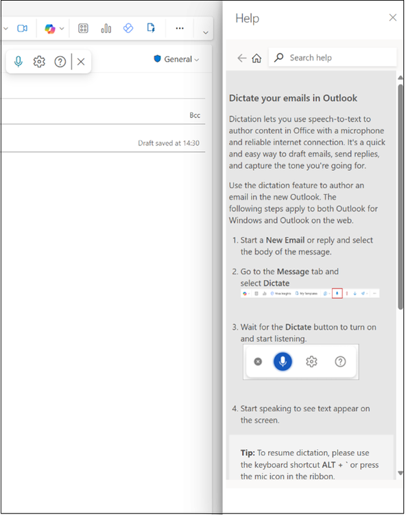 Improved user experience for Dictate in new Outlook for Windows and ...