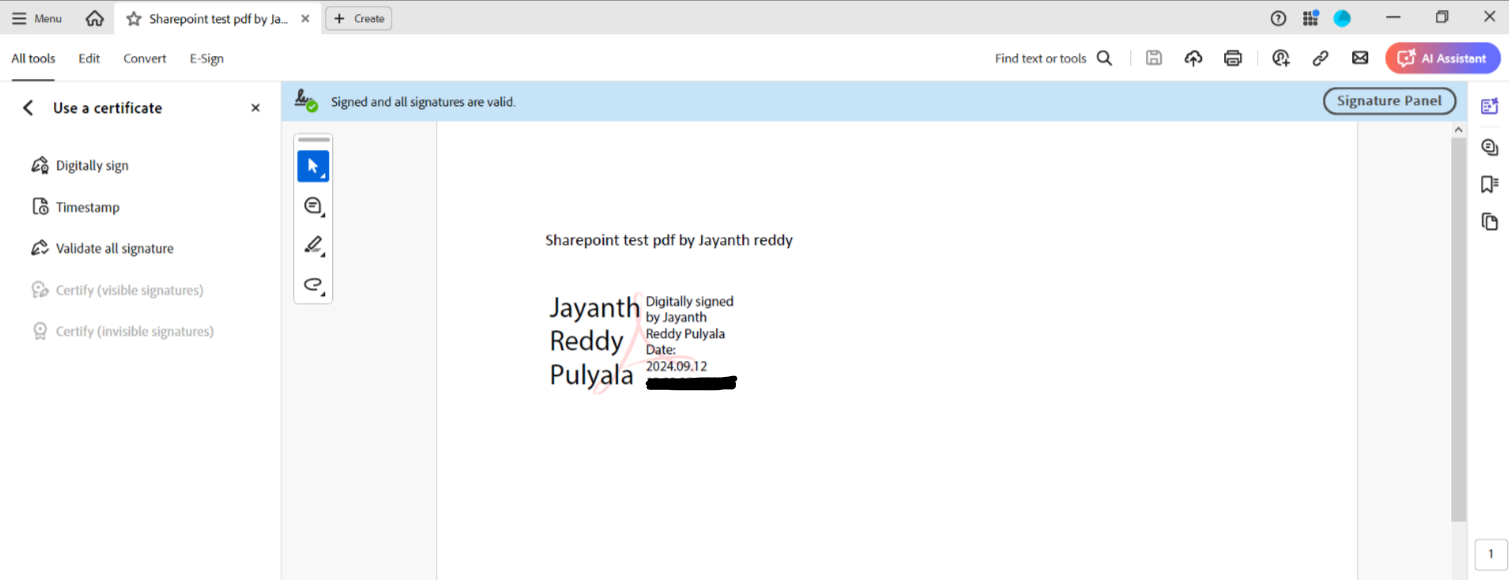 Unable to digital sign the pdf downloaded from sharepoint | Microsoft Community Hub