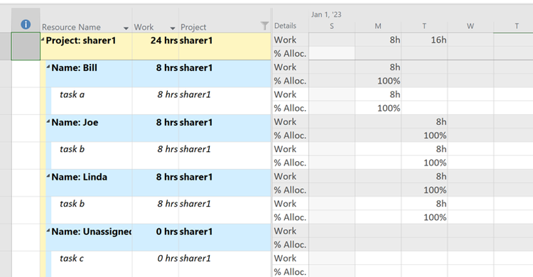 Show Correct Allocation In Resource Usage For A Specific Project When