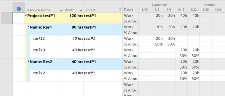 Show Correct Allocation In Resource Usage For A Specific Project When