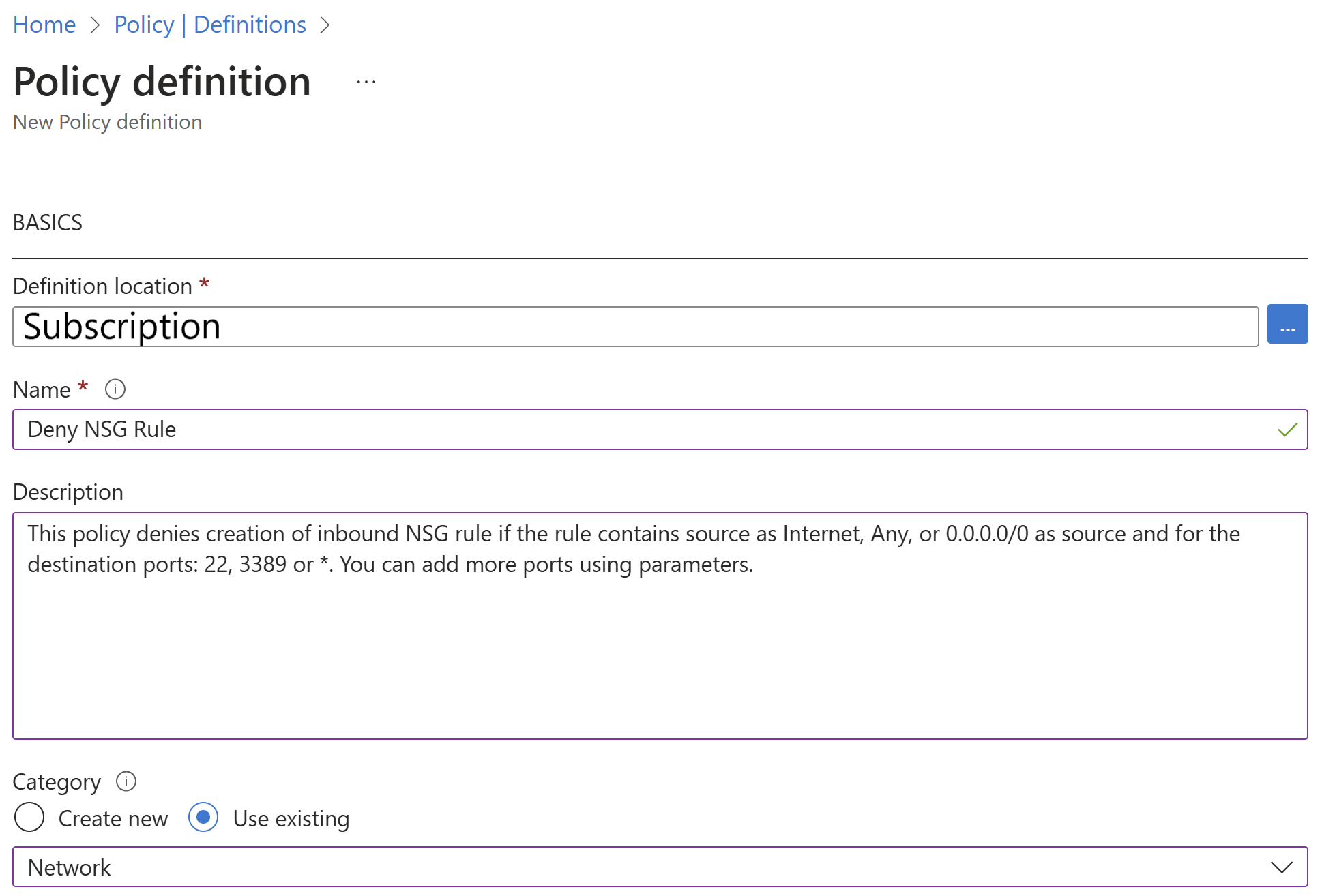 Deny inbound NSG Rule creation via Azure Policy | Microsoft Community Hub