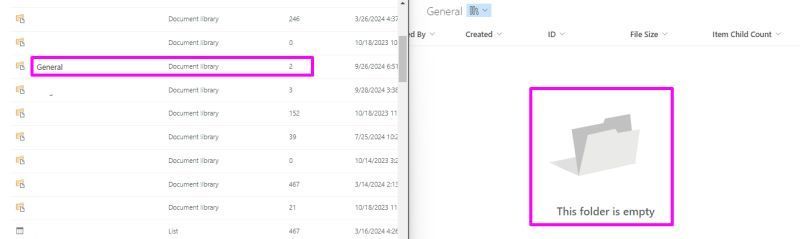 SharePoint Library Shows 0 Items but Counts Files Count Is more in Site Content | Microsoft ...