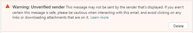 Delete button on unverified sender emails | Microsoft Community Hub