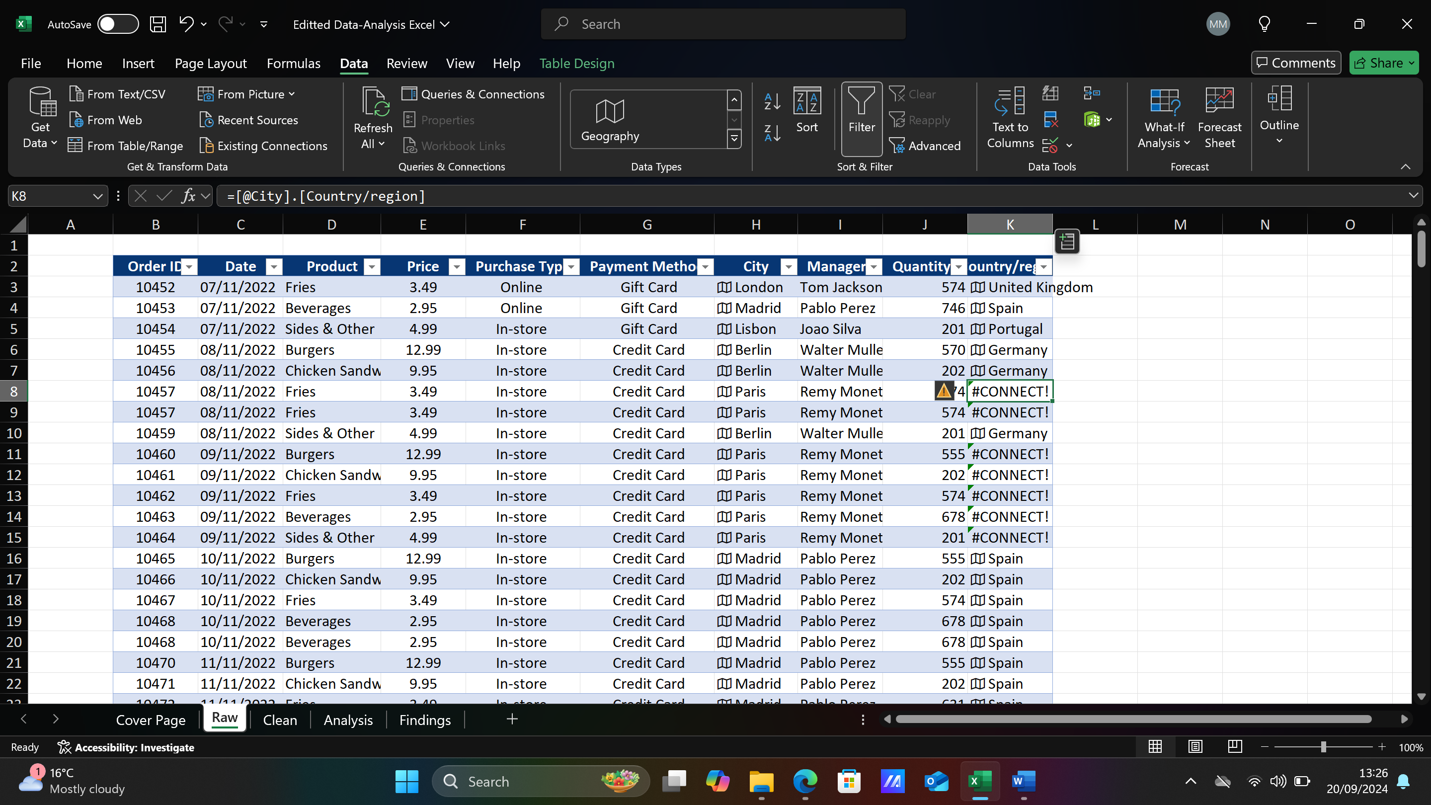 Geography Data Type #CONNECT! error message when changing city to country | Microsoft Community Hub