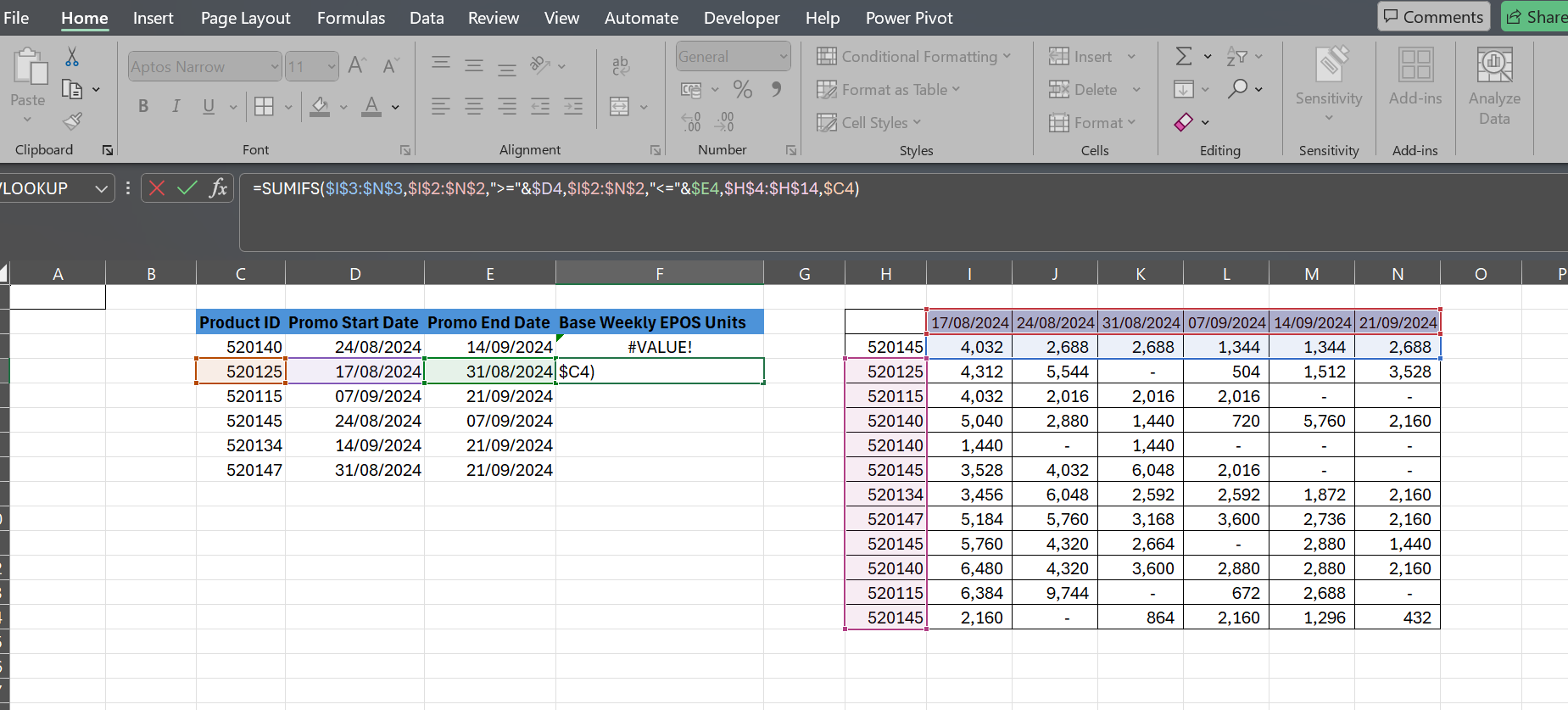 SUMIFS with Criteria on Horizontal and Vertical Axis | Microsoft Community Hub