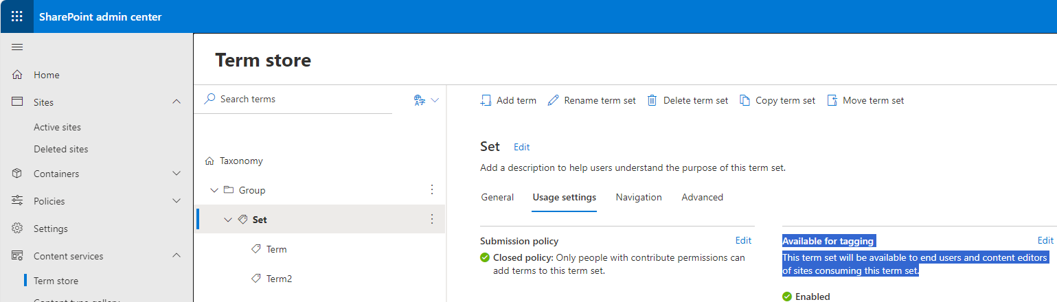 Expose the "Avalable for Tagging" attribute for SharePoint Online ...