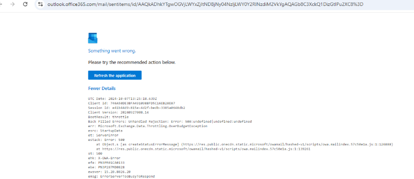 Occasional Issue with Outlook Opening in Browser: Error 500: server too busy to respond ...