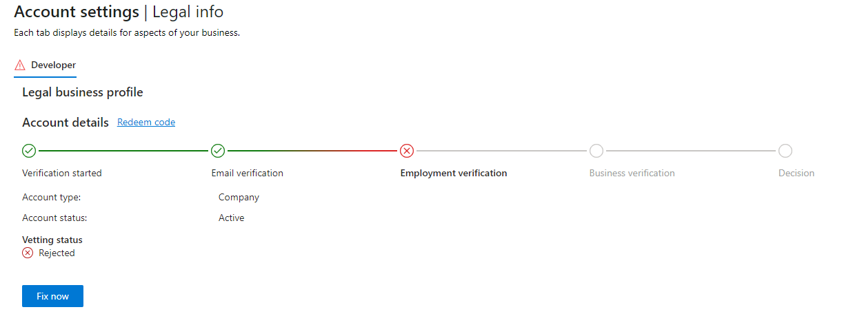 Vetting Status is Rejected. Fix now option does not work | Microsoft Community Hub