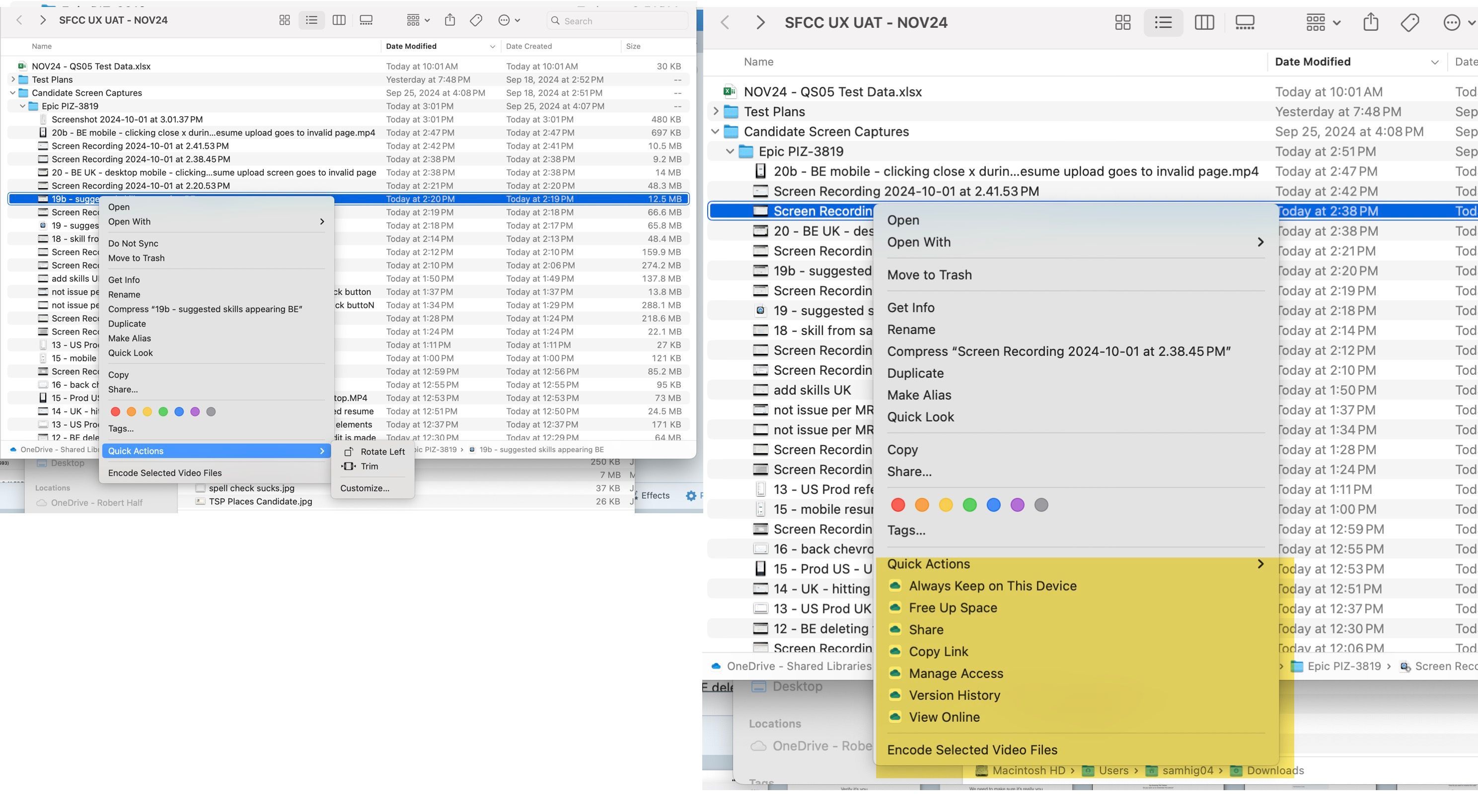 Mac OS - File Context Menu - Onedrive options inconsistently appearing ...