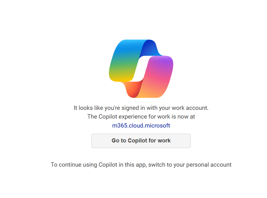 New copilot app can't switch from work to personal account | Microsoft Community Hub
