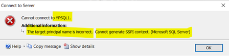 The target principal name is incorrect. Cannot generate SSPI context. Microsoft SQL Server ...
