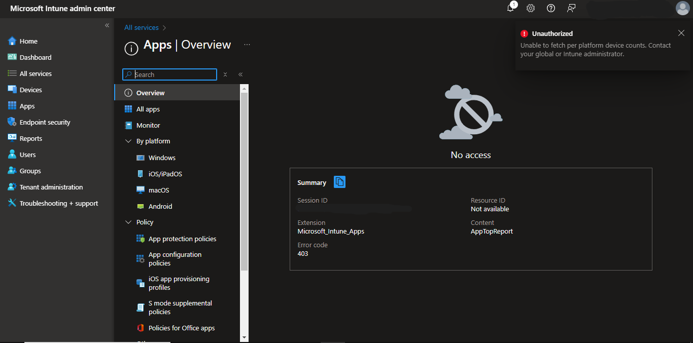 Intune 403 error when trying to access InTune portal | Microsoft ...