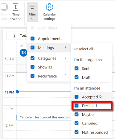 Show declined events on the calendar | Microsoft Community Hub