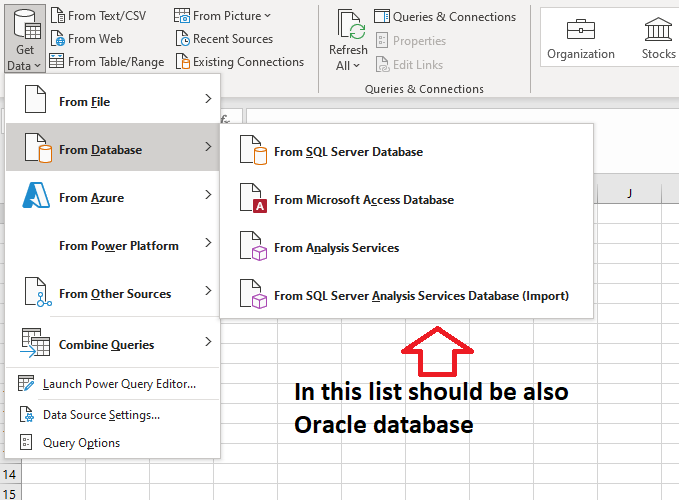 Cannot select Oracle Database in Excel | Microsoft Community Hub