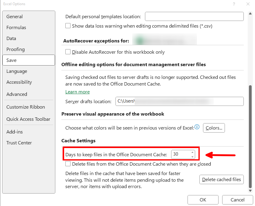 Change Cache Settings Days to infinite or unlimited for Excel files | Microsoft Community Hub