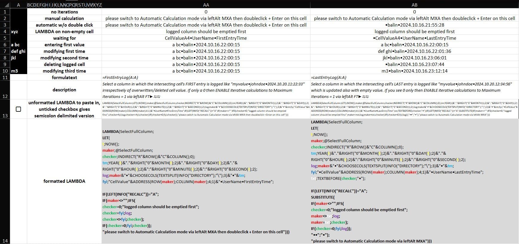 First/Last entry logs via LAMBDA formula | Microsoft Community Hub