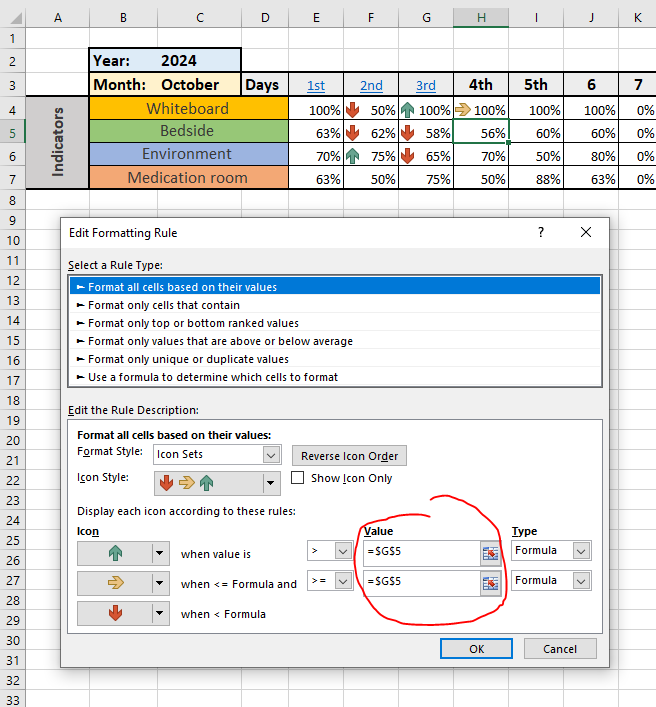 Trending a row using trend arrows - conditional formatting | Microsoft Community Hub