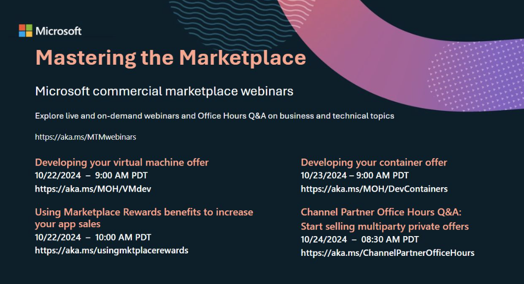 More marketplace webinars available in October | Microsoft Community Hub